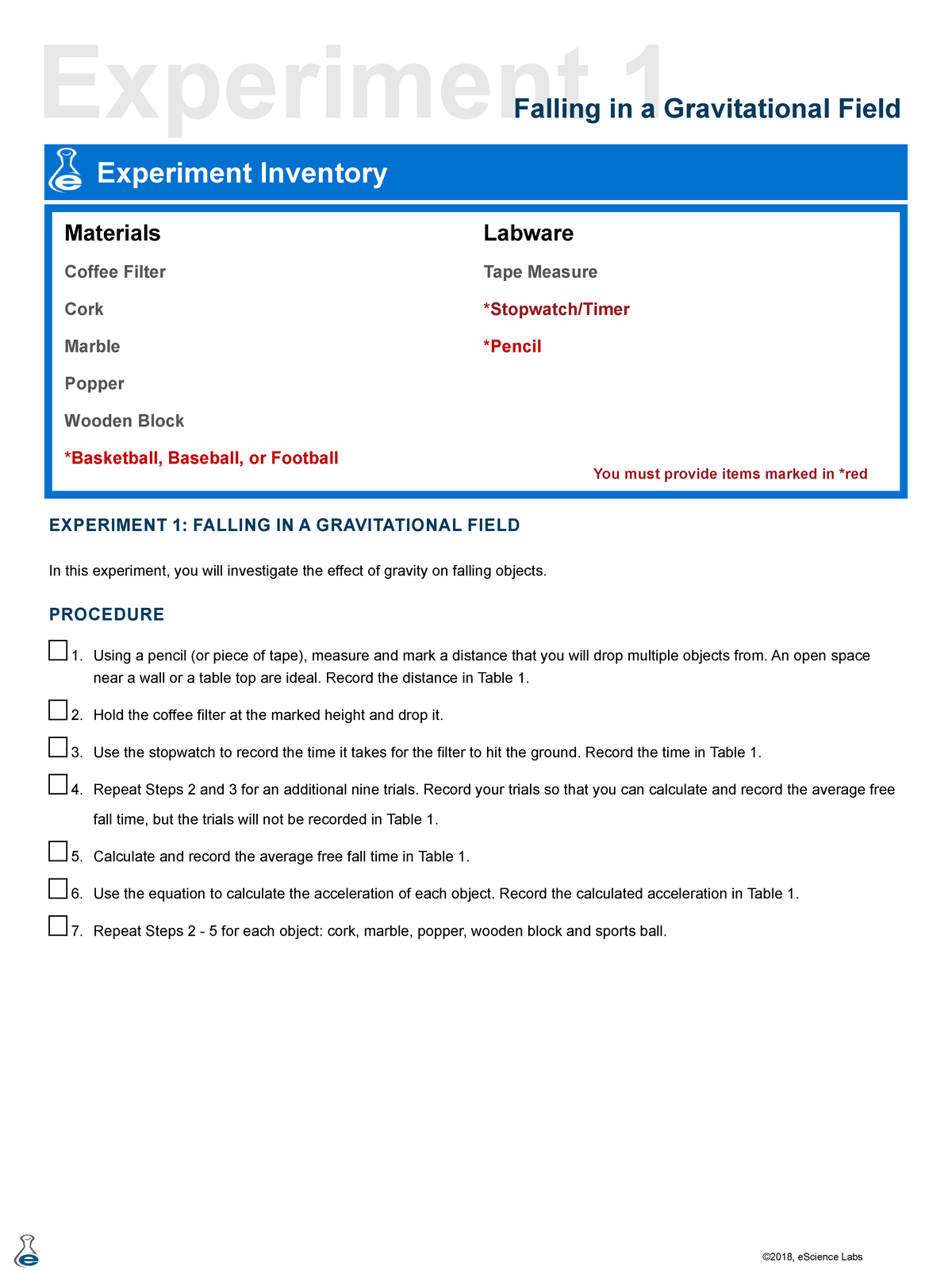 IP 2020 L09 Exp01: Falling Objects in a Gravitational Field Lab - Studocu
