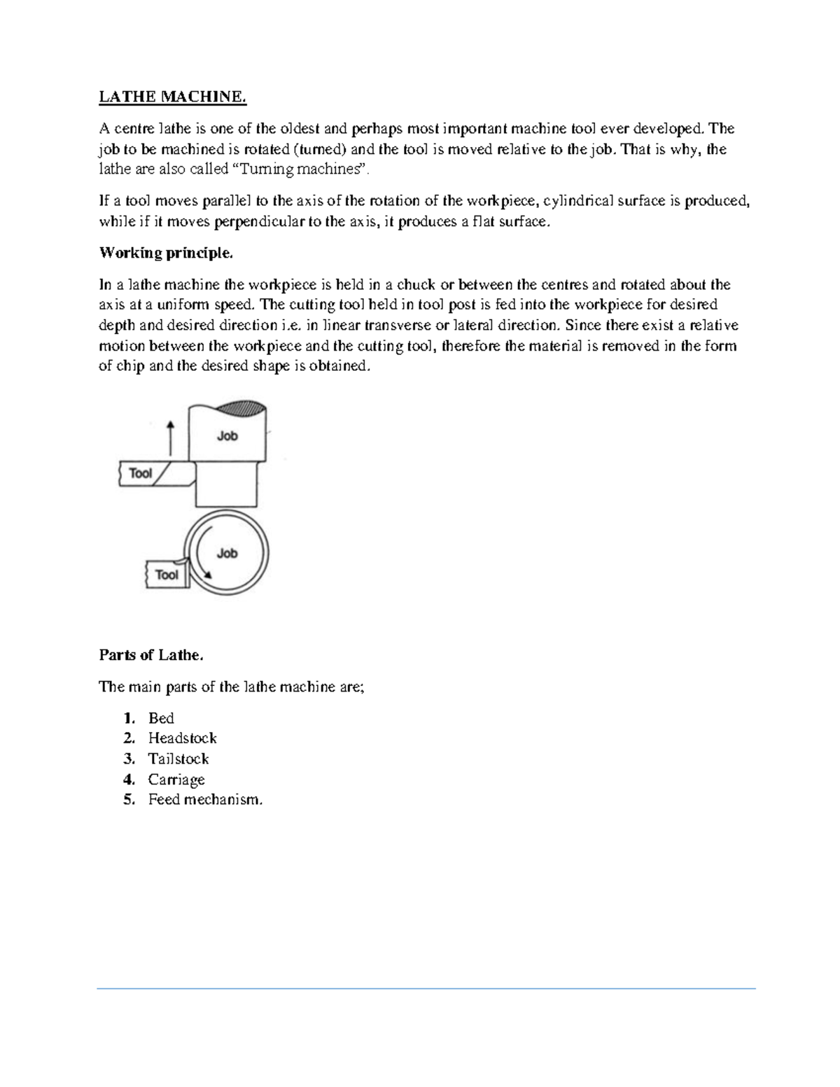 Centre Lathe Machine Notes - Detailed Overview and Functions - Studocu