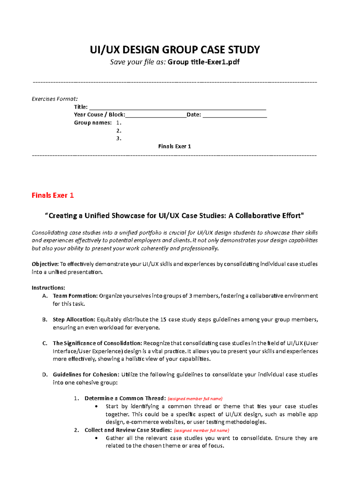 UI/UX Group Finals Case Study Guidelines: A Unified Approach - Studocu