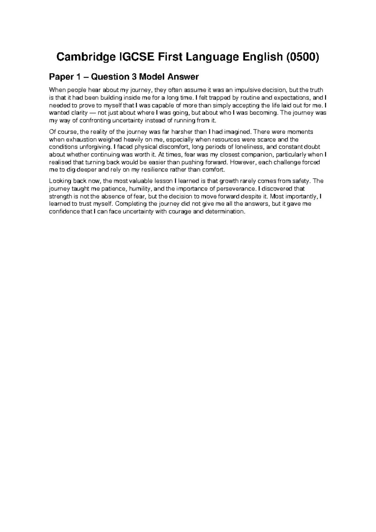 Cambridge IGCSE English (0500) Paper 1 Q3 Model Answer Insights - Studocu