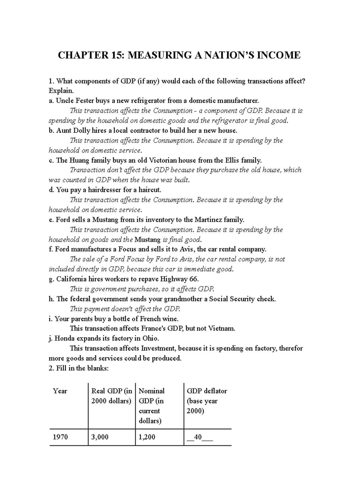 CHAPTER 15: MEASURING INCOME - GDP Components & Analysis - Studocu
