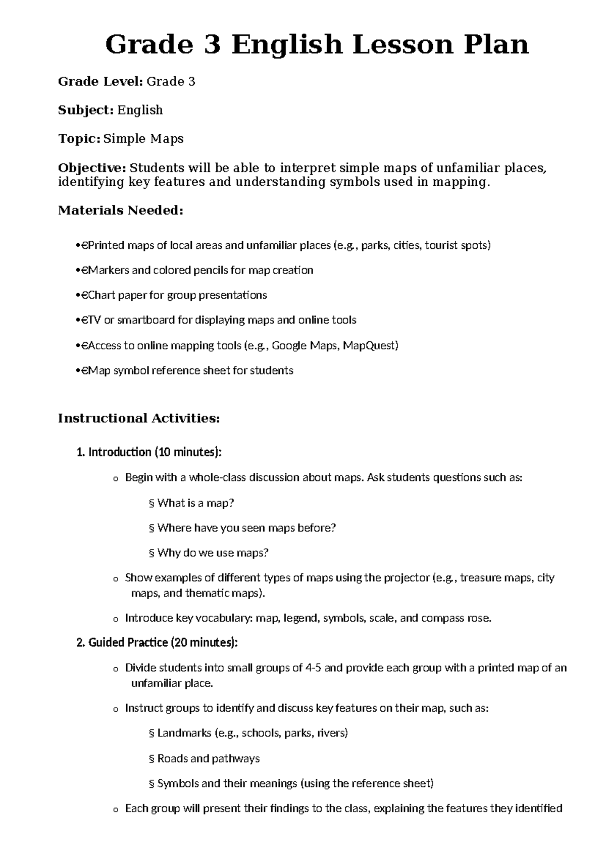Lesson Plan Generator - Grade 3 English Lesson Plan Grade Level: Grade ...