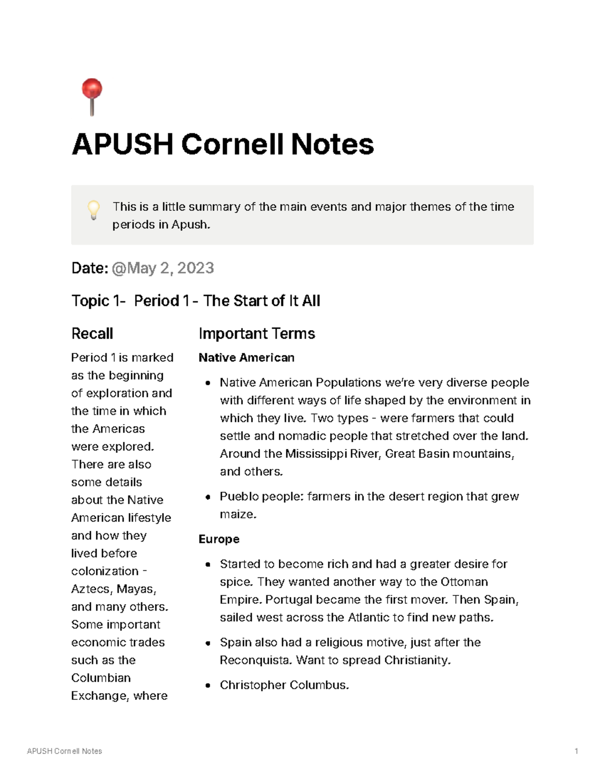 APUSH Cornell Notes Summary: Key Events & Themes in US History - Studocu