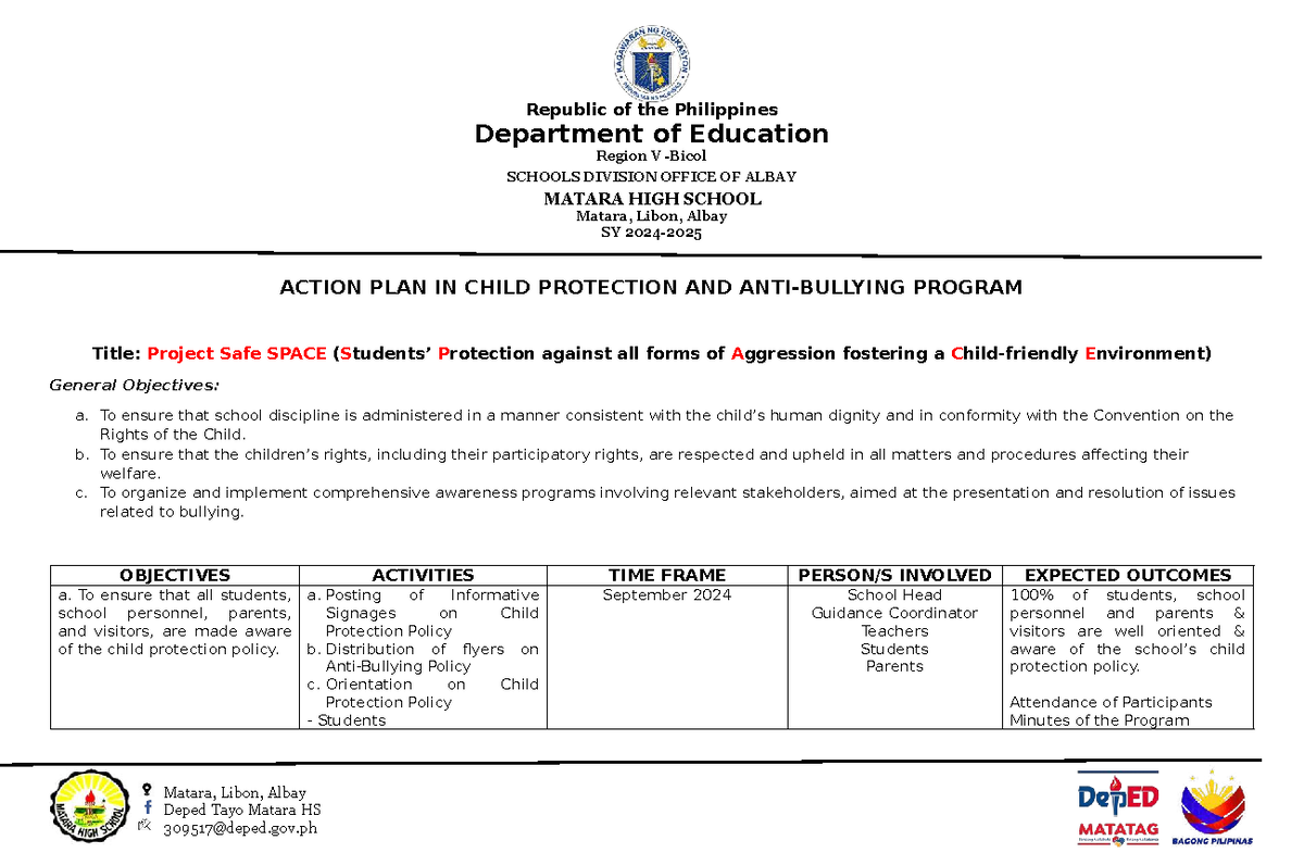 Action Plan for Child Protection Program (CPP) 2024-2025 - Studocu