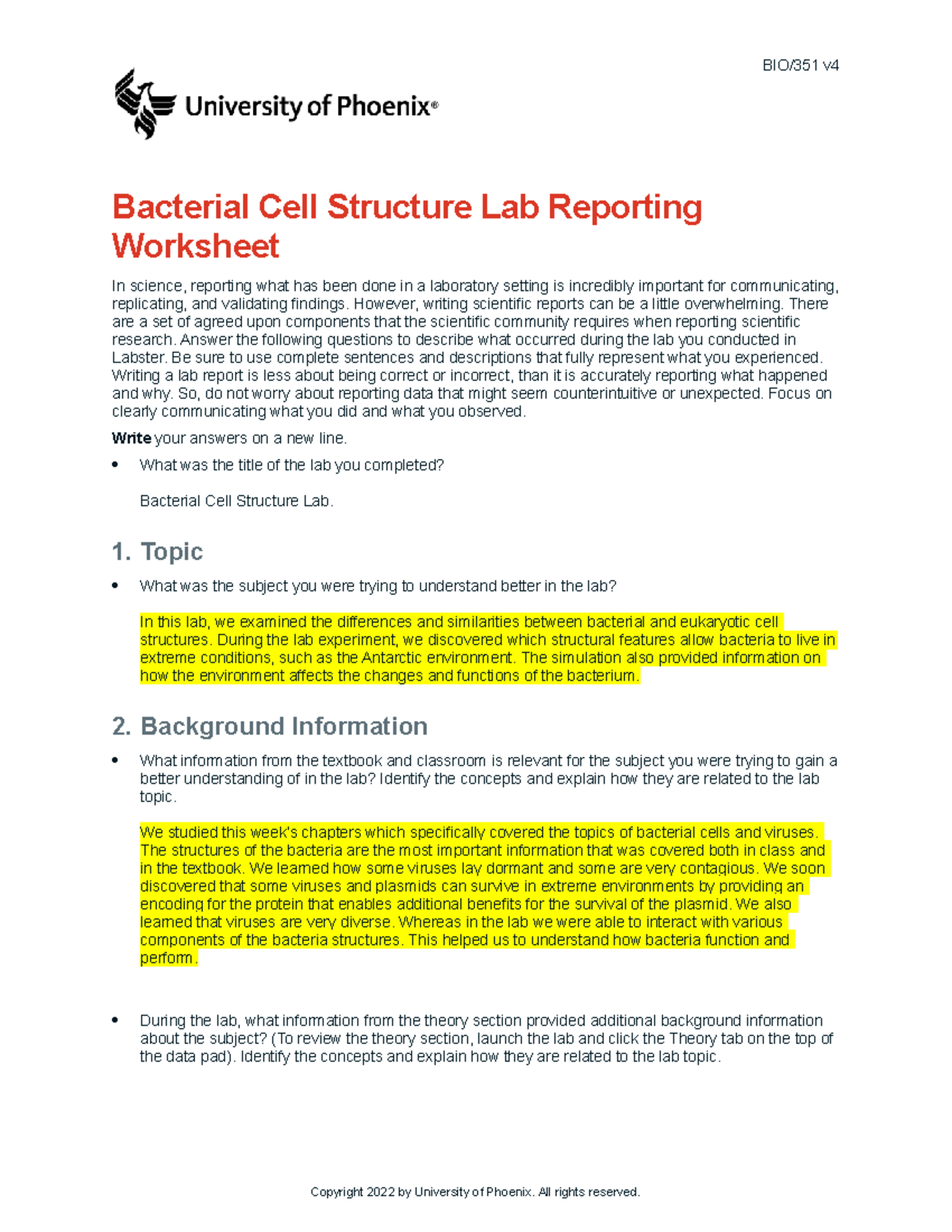 Bio351 Lab Report: Exploring Bacterial Cell Structure and Functions - Studocu