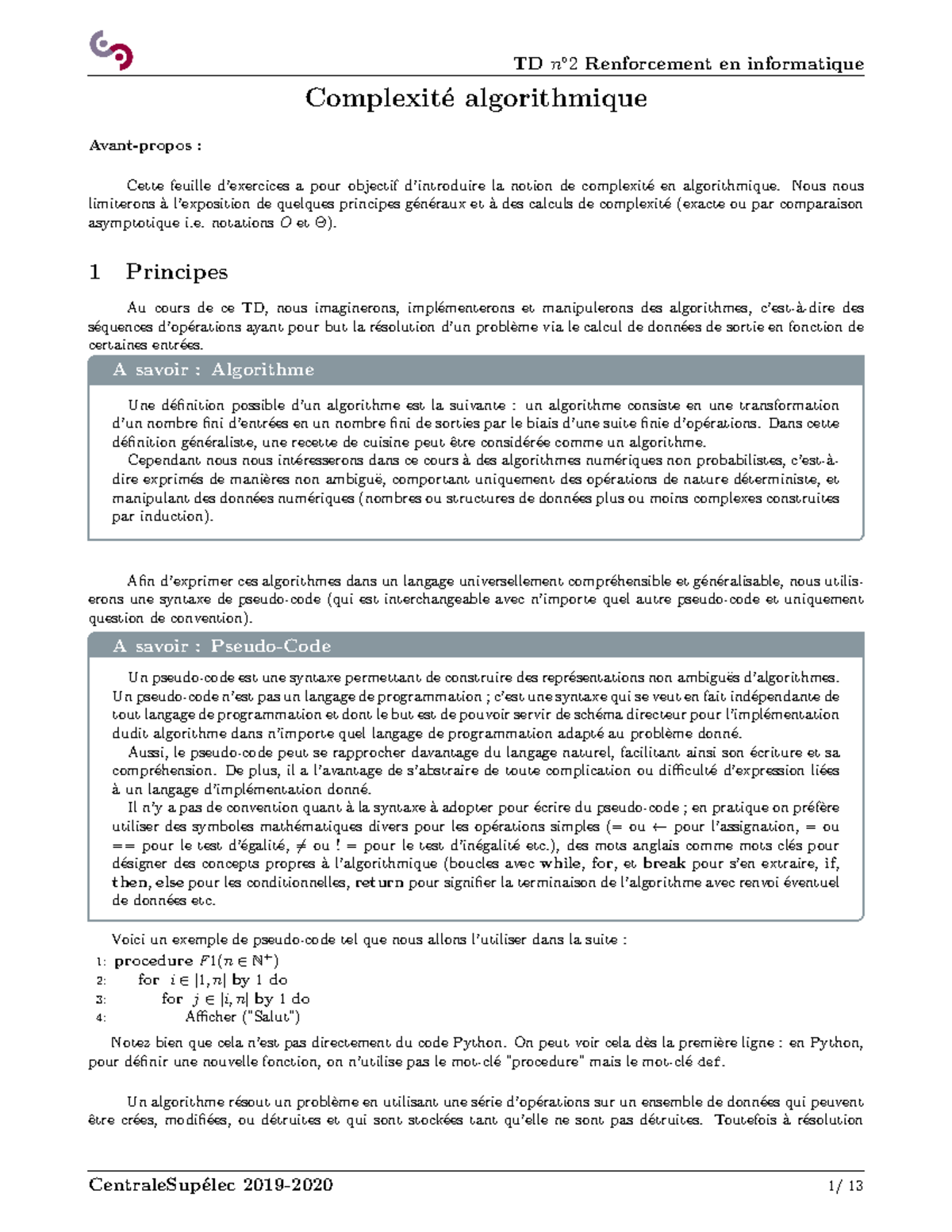 Td2 - Correction des Exercices sur la Complexité des Algorithmes - Studocu