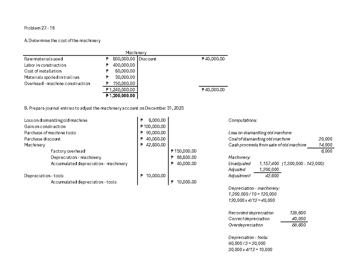 IA-27-18 - IA1: Chapter 27, Problem 18 Answer - Problem 27 - 18 A. Determine the cost of the ...