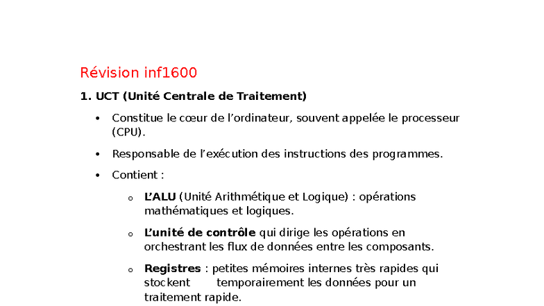 Révision INF1600 : Architecture et Fonctionnement du CPU et Mémoire ...