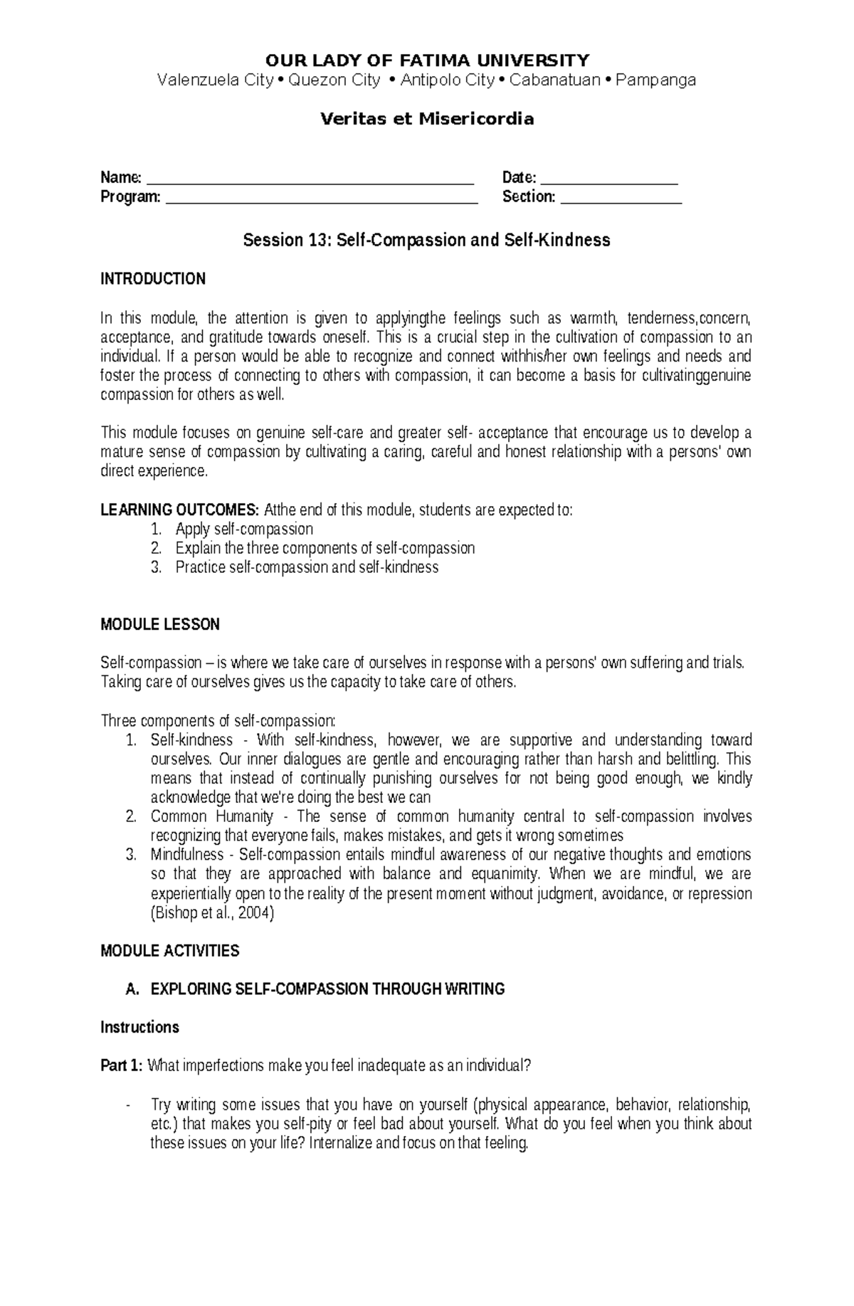 Session 13 - Self-Compassion and Self-Kindness Module Notes - Studocu