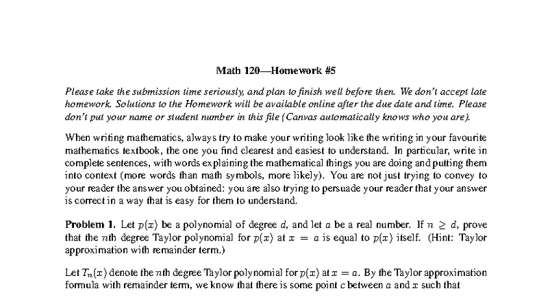 MATH120 - Homework 5: Key Concepts and Problem Solutions - Studocu