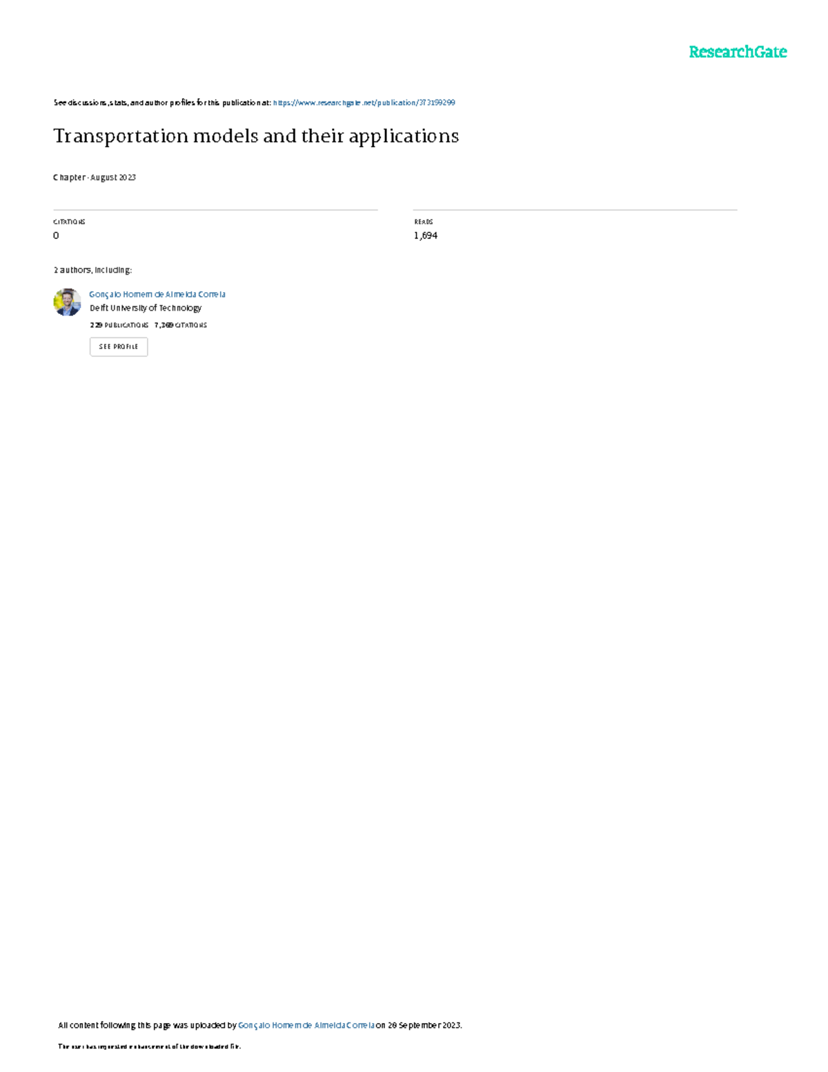 Transportation Models and Their Applications: Chapter Overview (2023 ...
