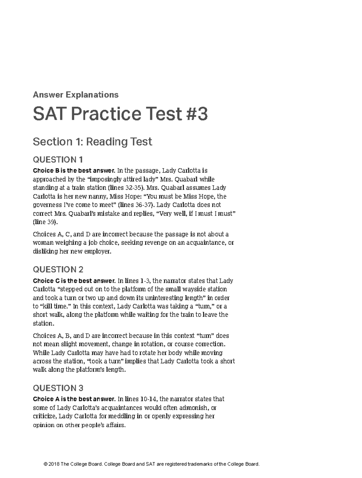 SAT practice test 3 answer explanations for reading and writing ...