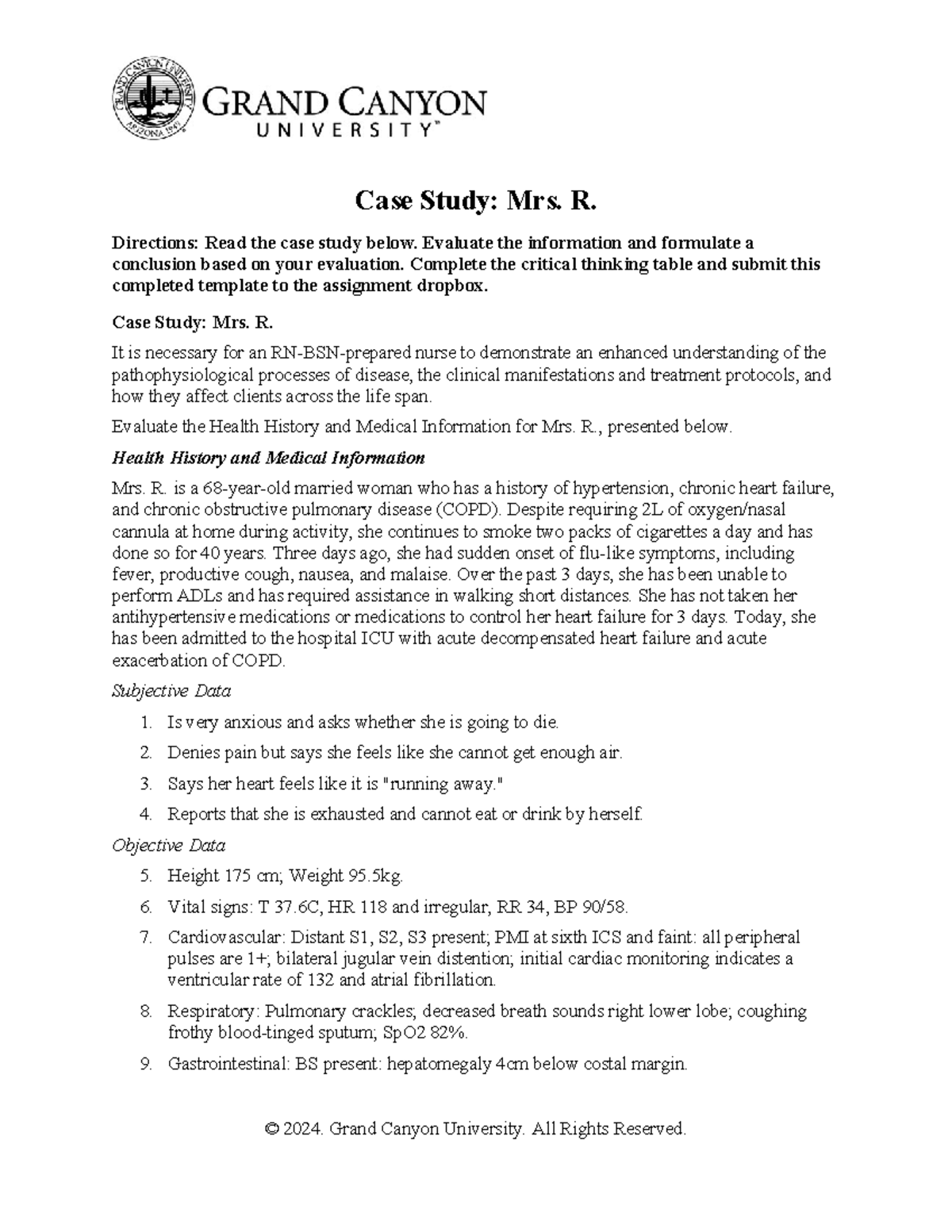 NRS-455 Case Study #1: Evaluation and Interventions for Mrs. R. - Studocu