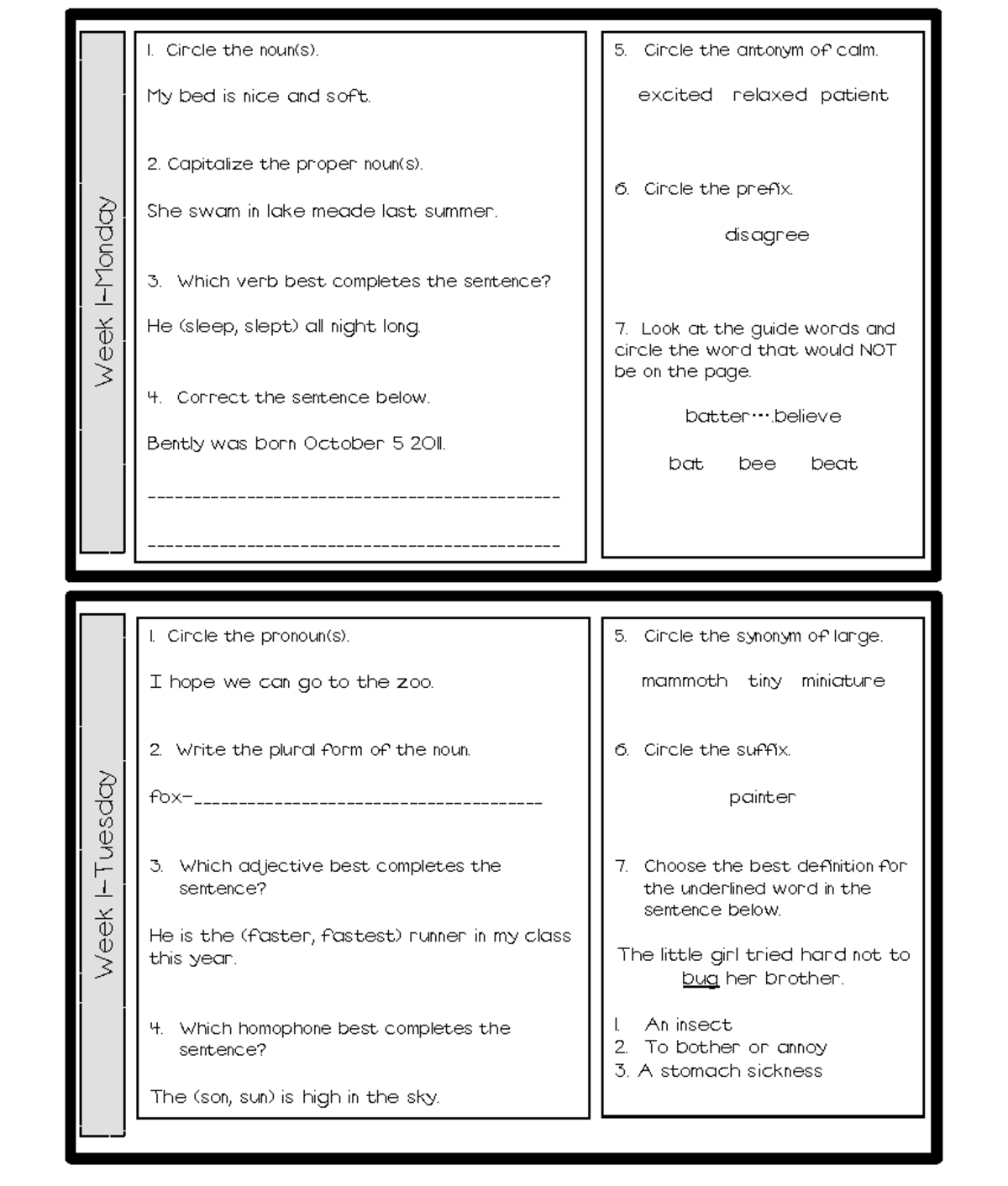 Morning Work Part 1: Nouns, Verbs, and Adjectives Activities - Studocu