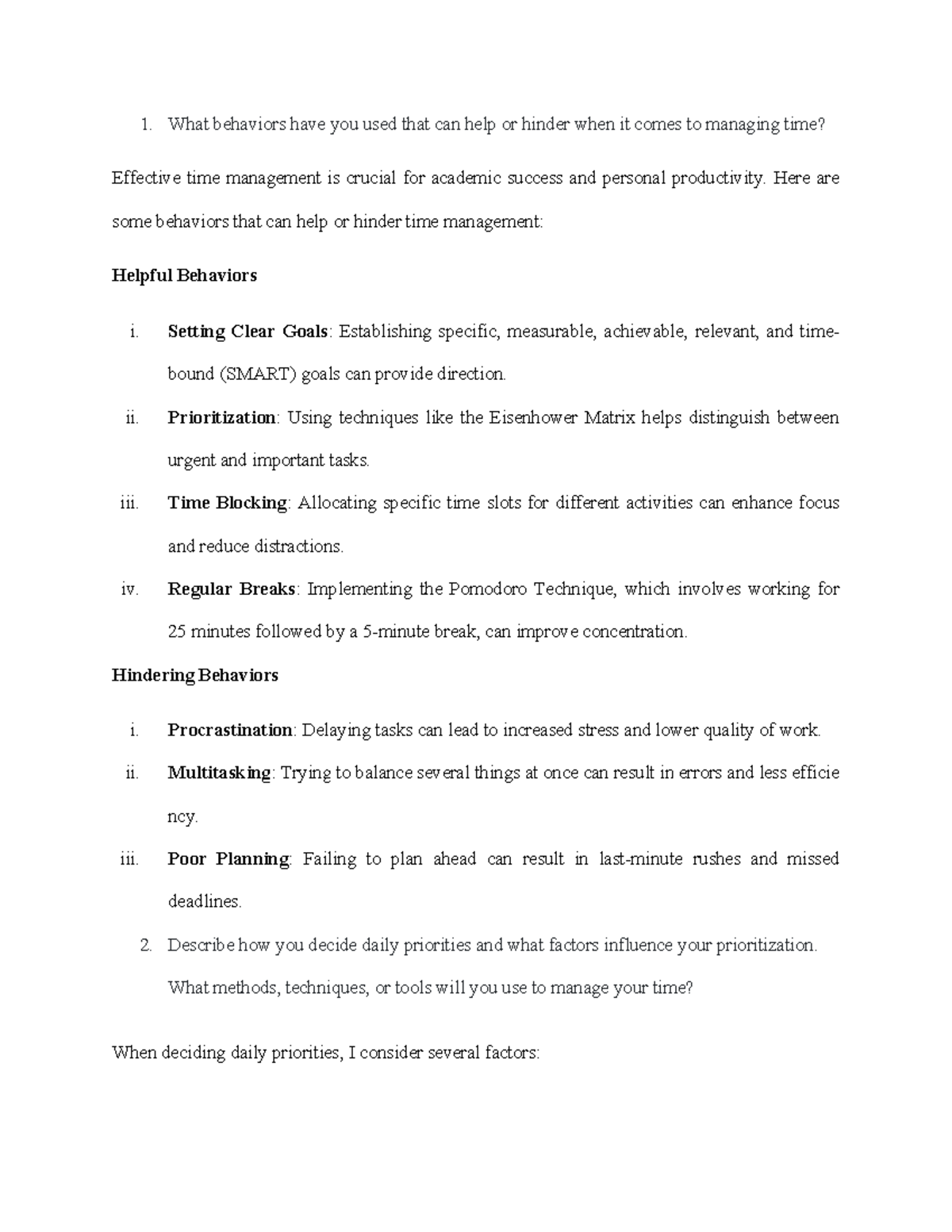 UNIT 7 Discussion Assignment: Effective Time Management Strategies ...