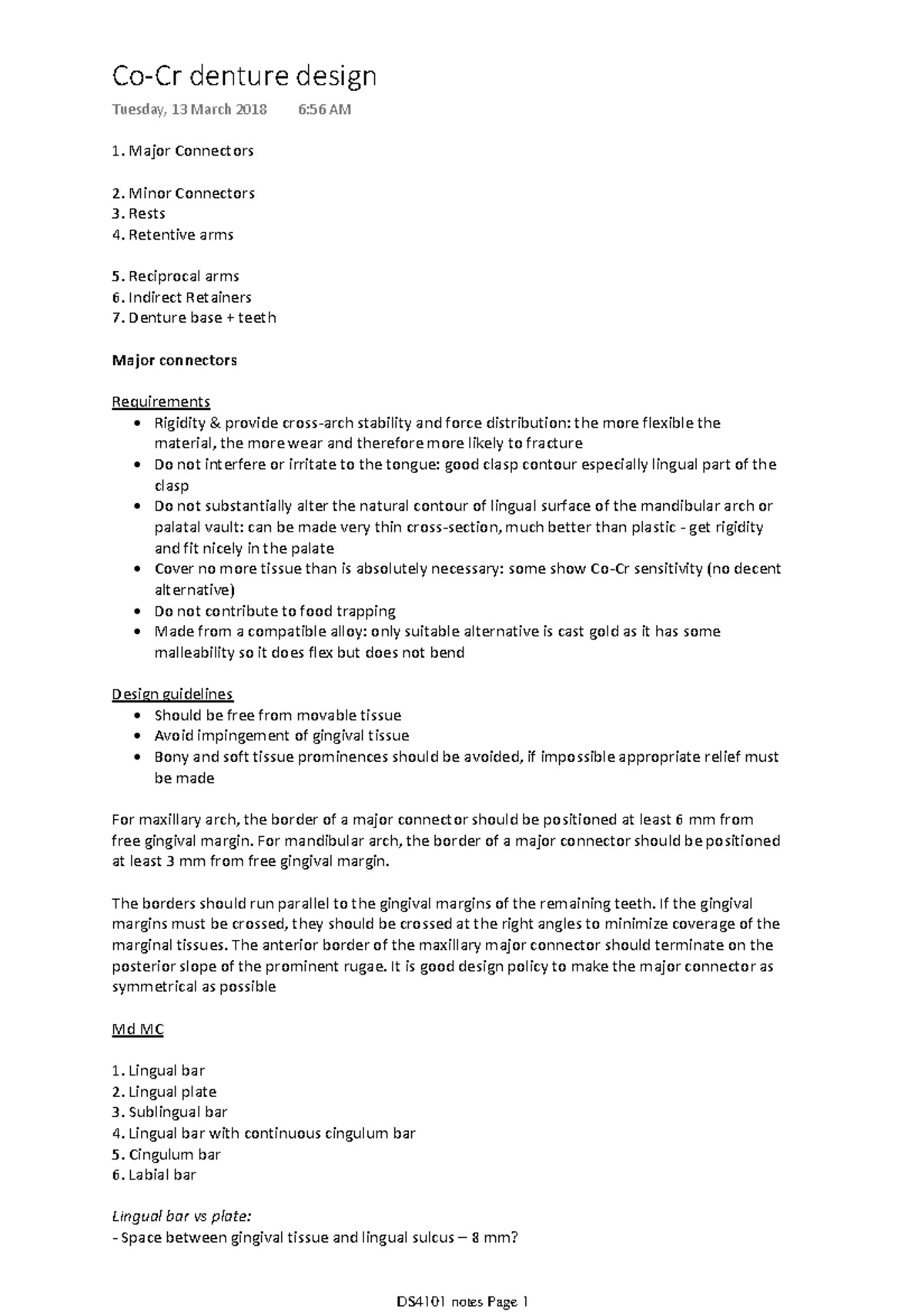 Co-Cr denture design - Major Connectors Minor Connectors Rests ...