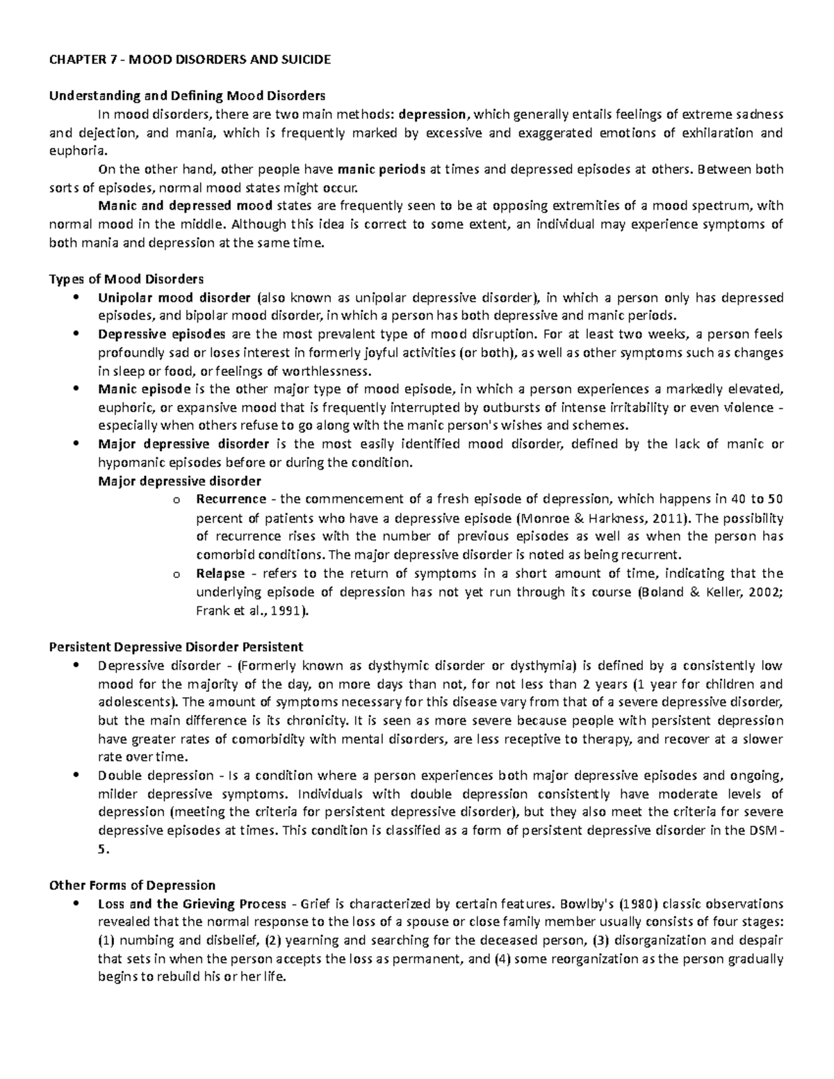 Chapter 7 - Mood Disorders and Suicide in Abnormal Psychology - Studocu