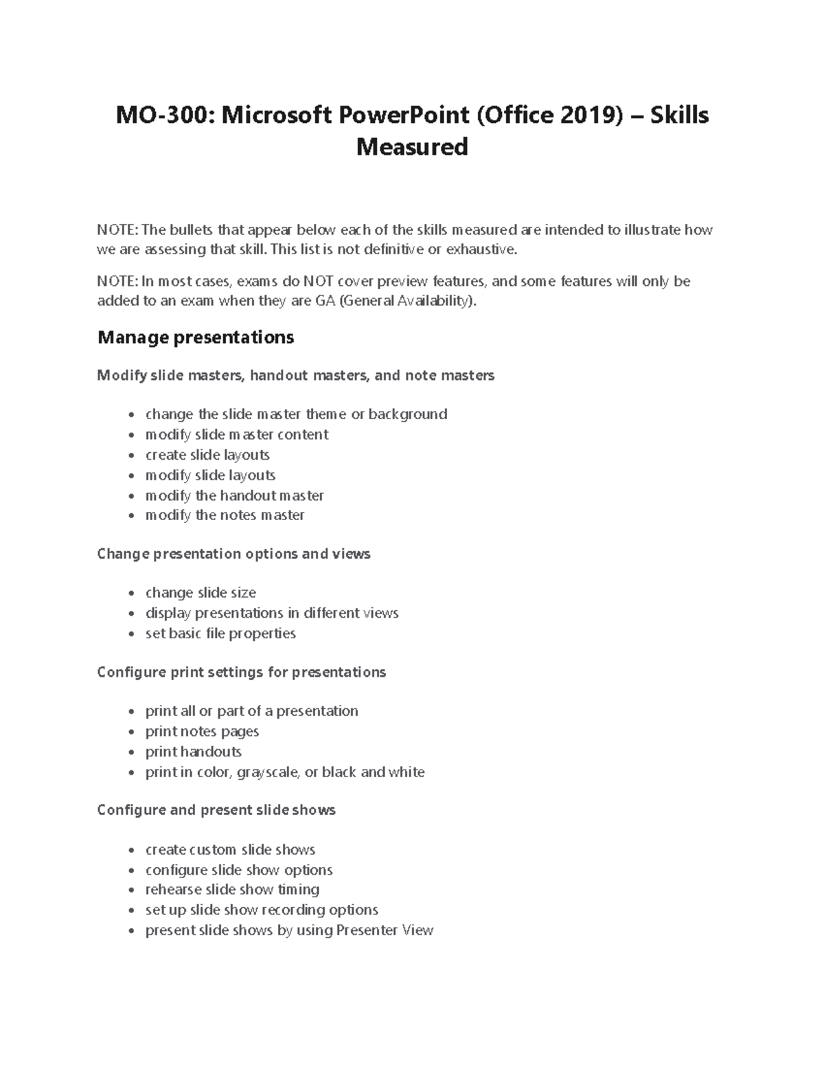 Microsoft PowerPoint (Office 2019) Skills Outline for Exam - Studocu