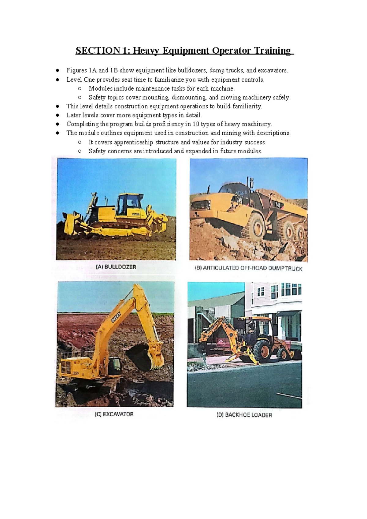 Module 1: Heavy Equipment Operator Training & Safety Standards Notes ...