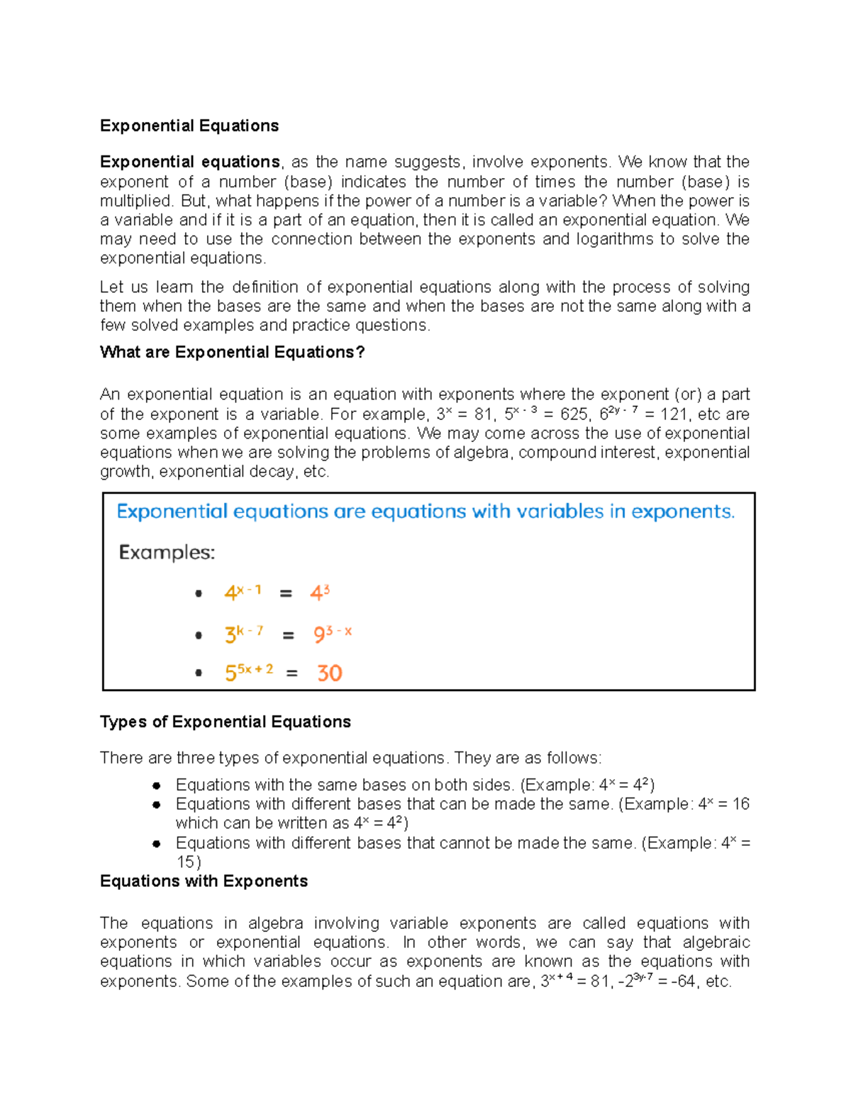 Understanding Exponential Equations: Definition & Solving Methods - Studocu
