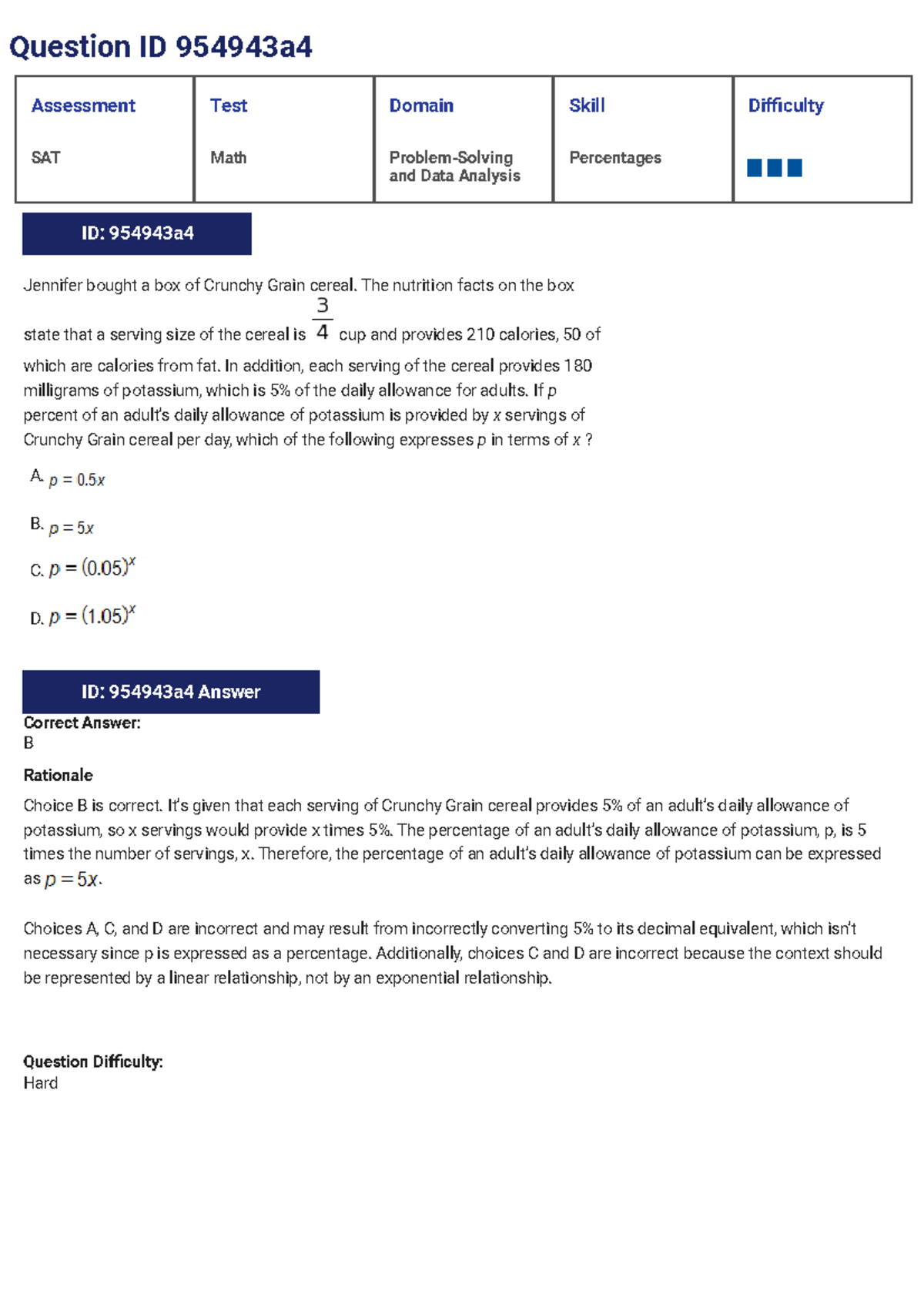 A32 - H - 28 Questions - SAT Math & Data Analysis Percentages - Studocu