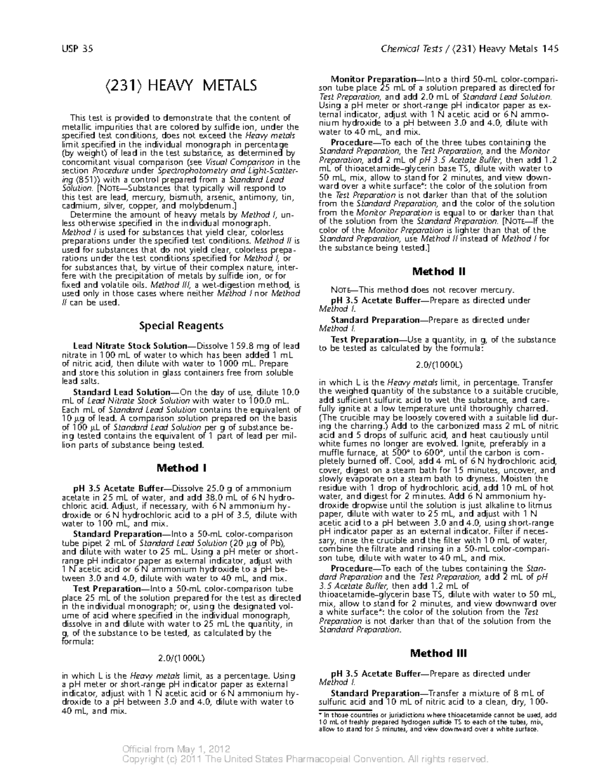 Heavy Metals Testing in Glycerin: USP 35 〈 231 〉 Guidelines - Studocu