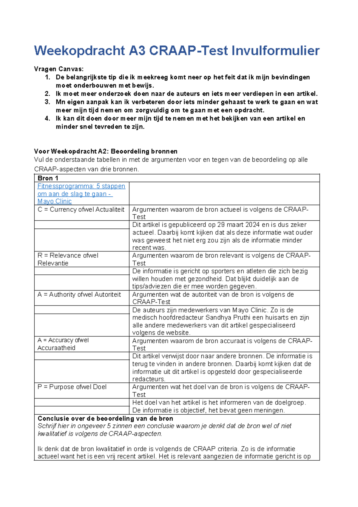 Craap-Test Invulformulier A3: Beoordeling van Bronnen en Tips - Studeersnel