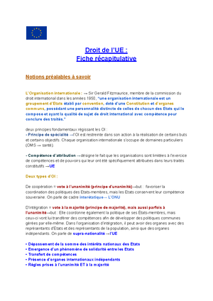 Droit de l'UE cours - Droit de l’Union Européenne Introduction générale ...