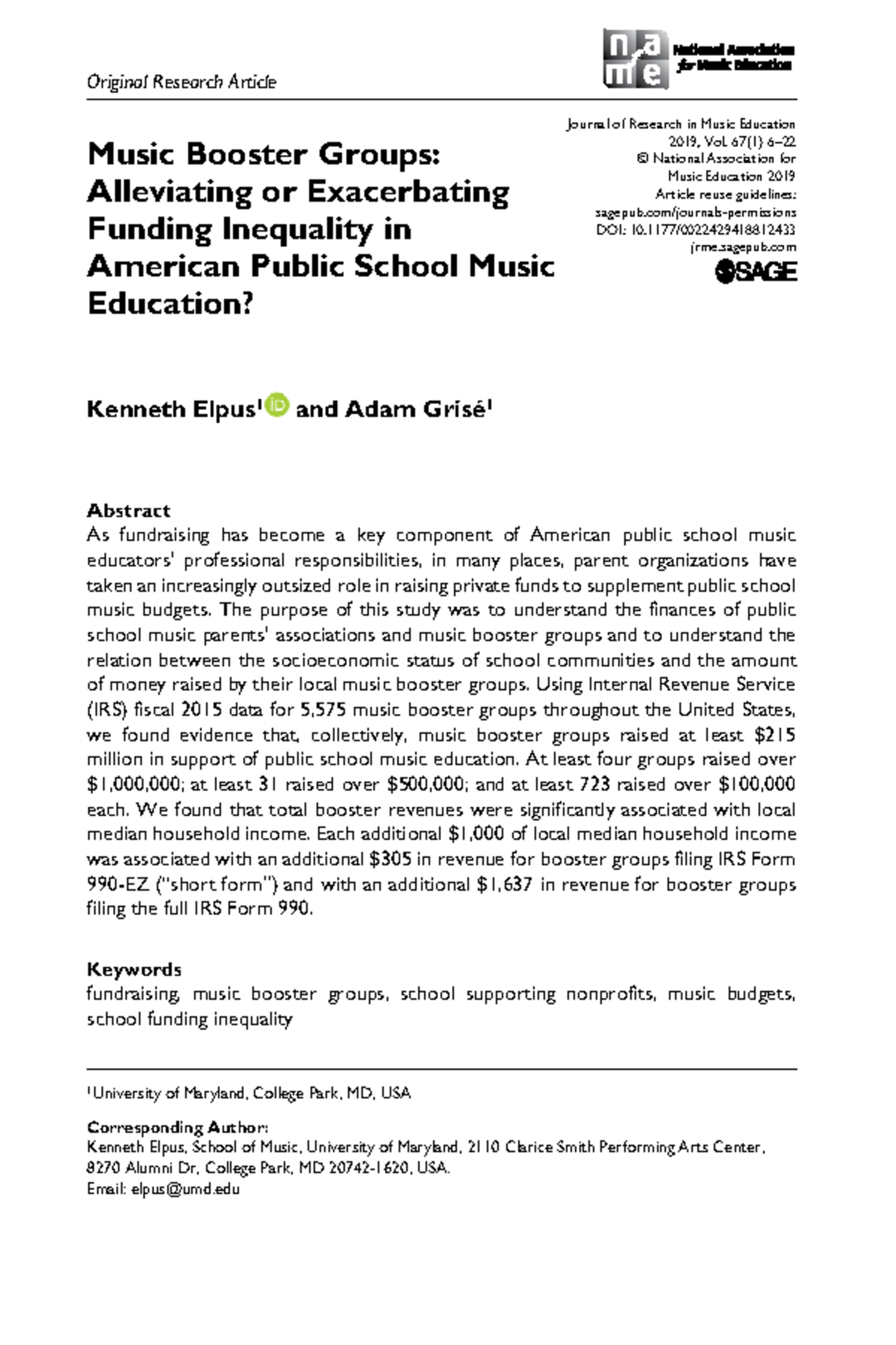 Music Booster Groups: Examining Funding Inequality in U.S. Music ...