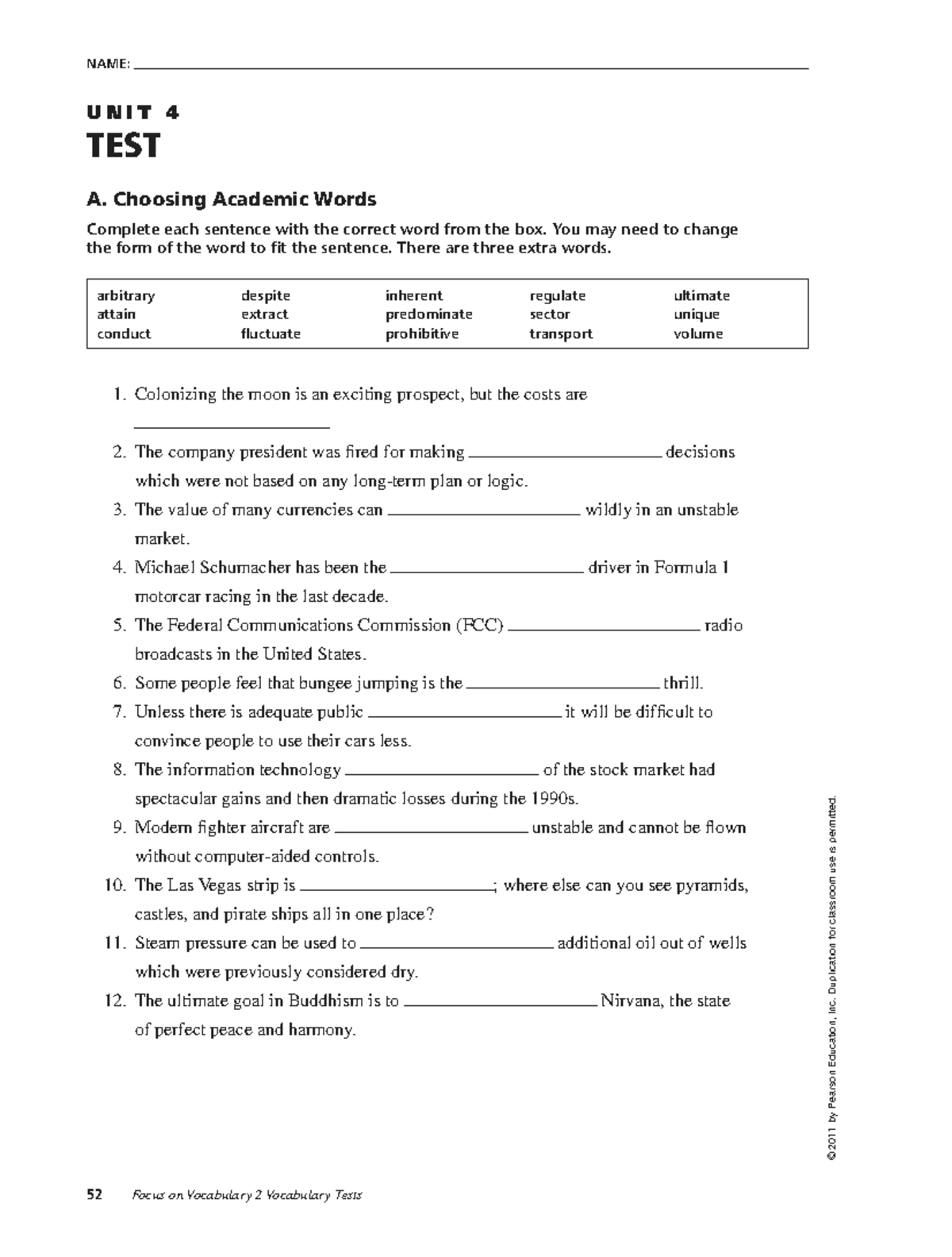 Unit 4 & 5 Vocabulary Tests: Academic Word Completion & Matching - Studocu