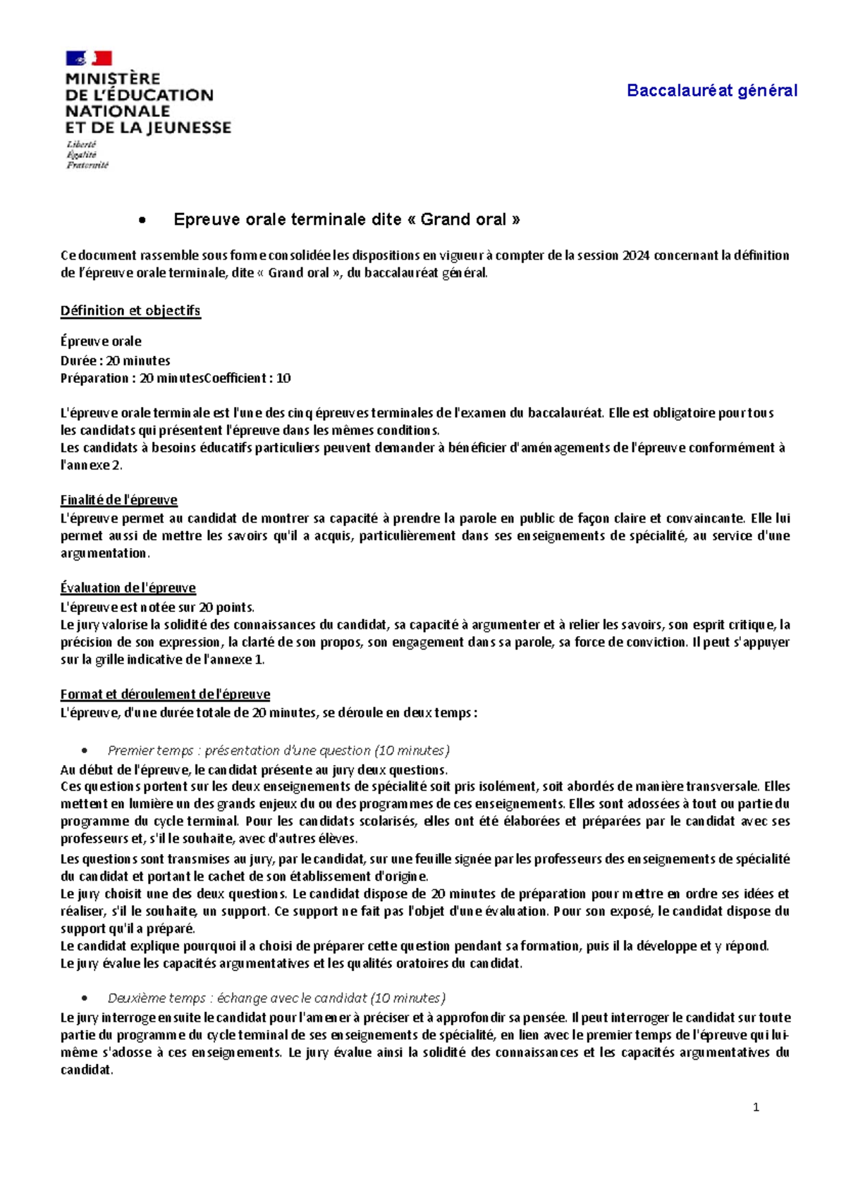 Baccalauréat Général : Grille d'Évaluation pour le Grand Oral 2024 ...