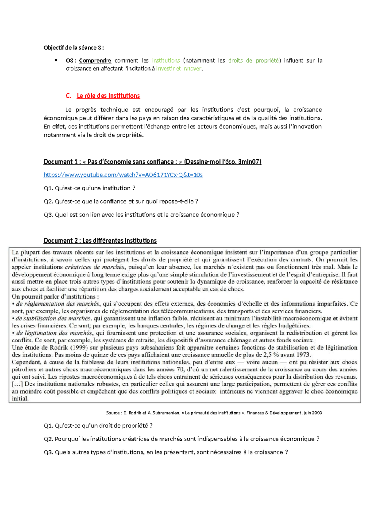 Chap 1 eco séance 3 - Teacher - Objectif de la séance 3 : O3 : Comprendre comment les - Studocu