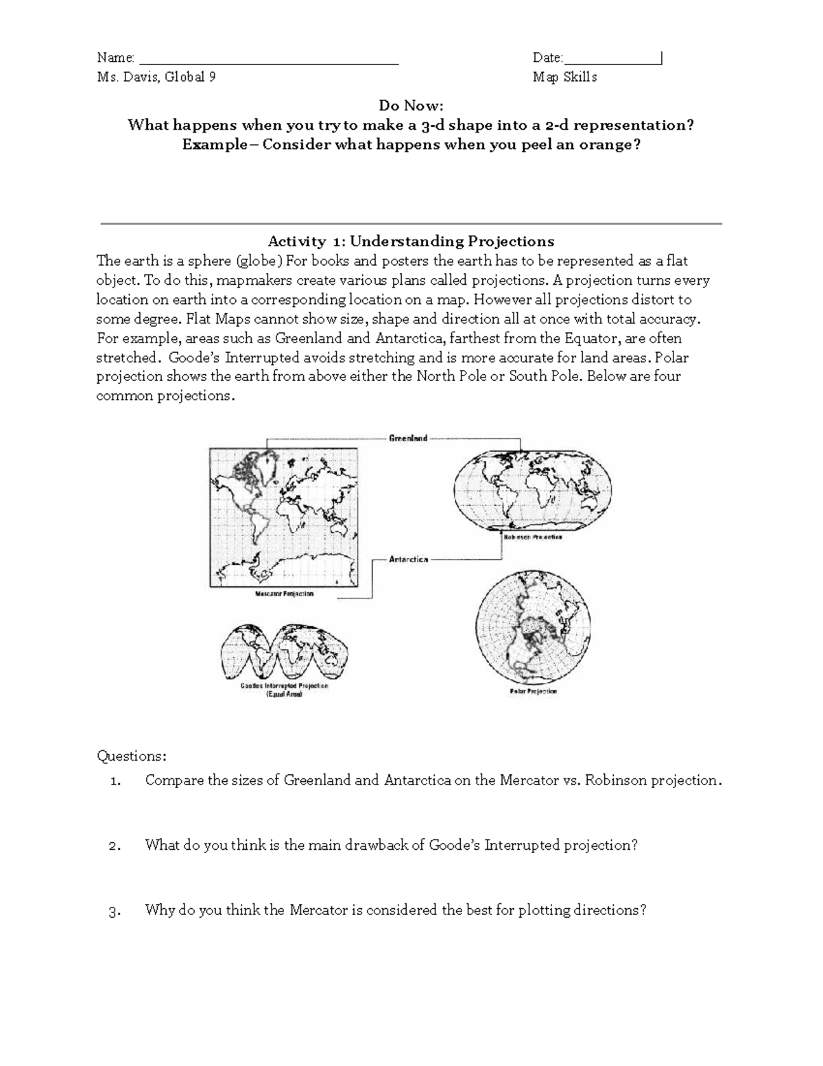 Global 9 Map Skills Handout: Projections & Coordinates Overview - Studocu