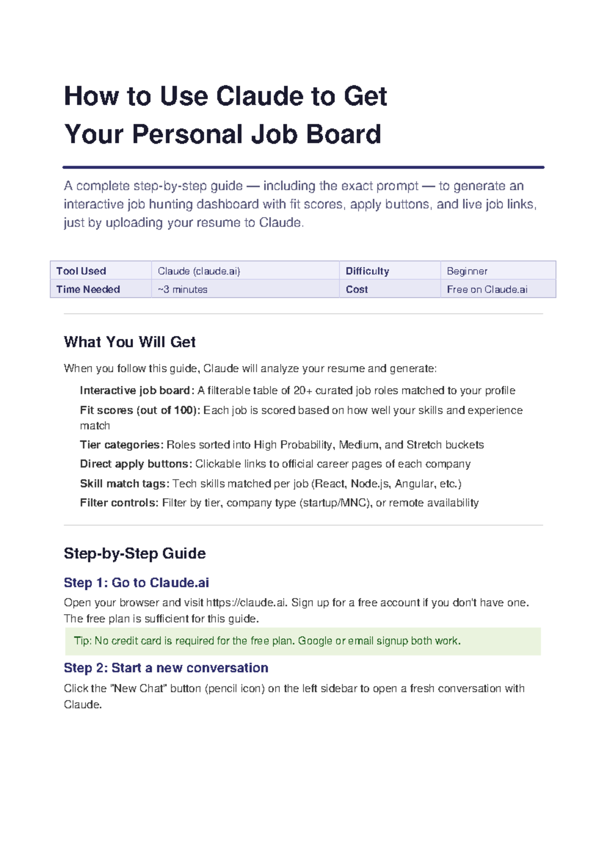 Claude Job Hunting Guide: Create Your Personal Job Board - Studocu