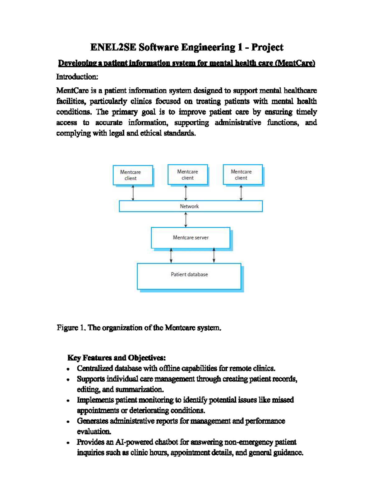 ENEL2SE Software Engineering 1 Project: MentCare System Overview - Studocu