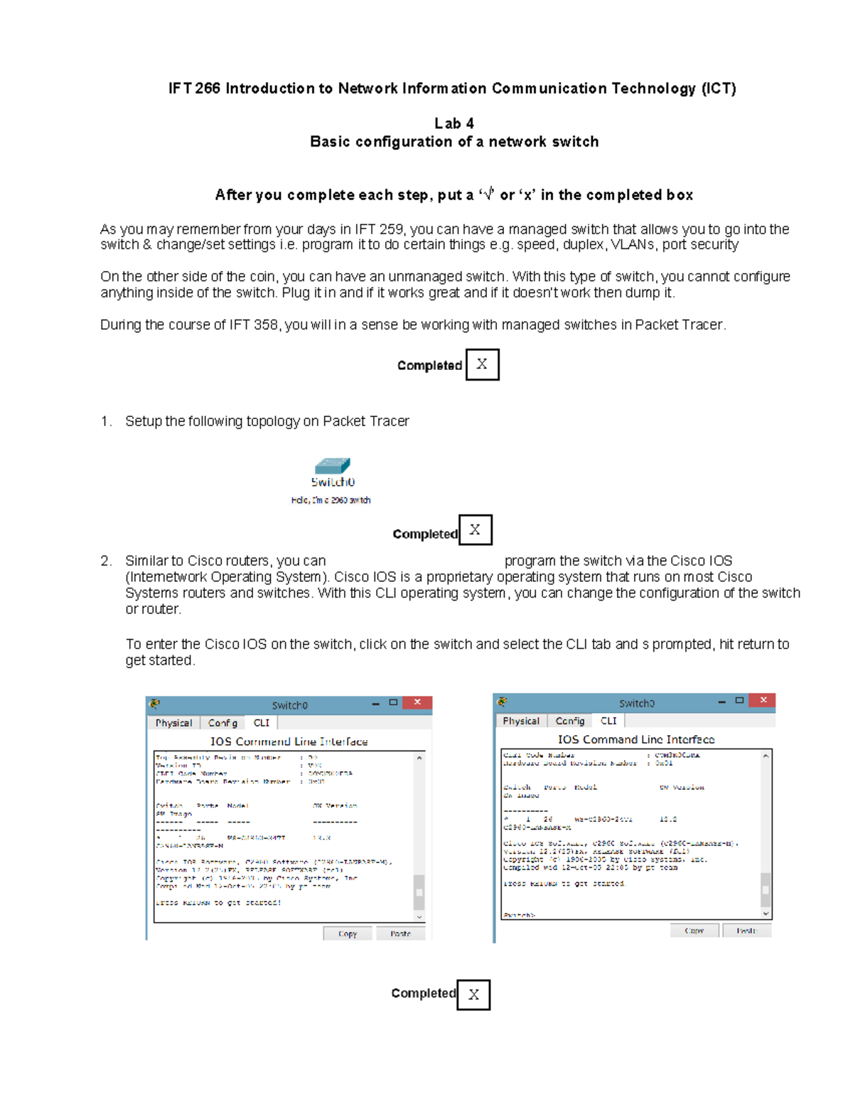 Lab 4 Basic Switch Configuration Ift 266 Introduction To Network
