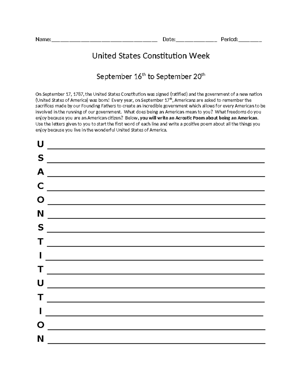 US Constitution Acrostic Poem: Celebrating American Freedoms - Studocu