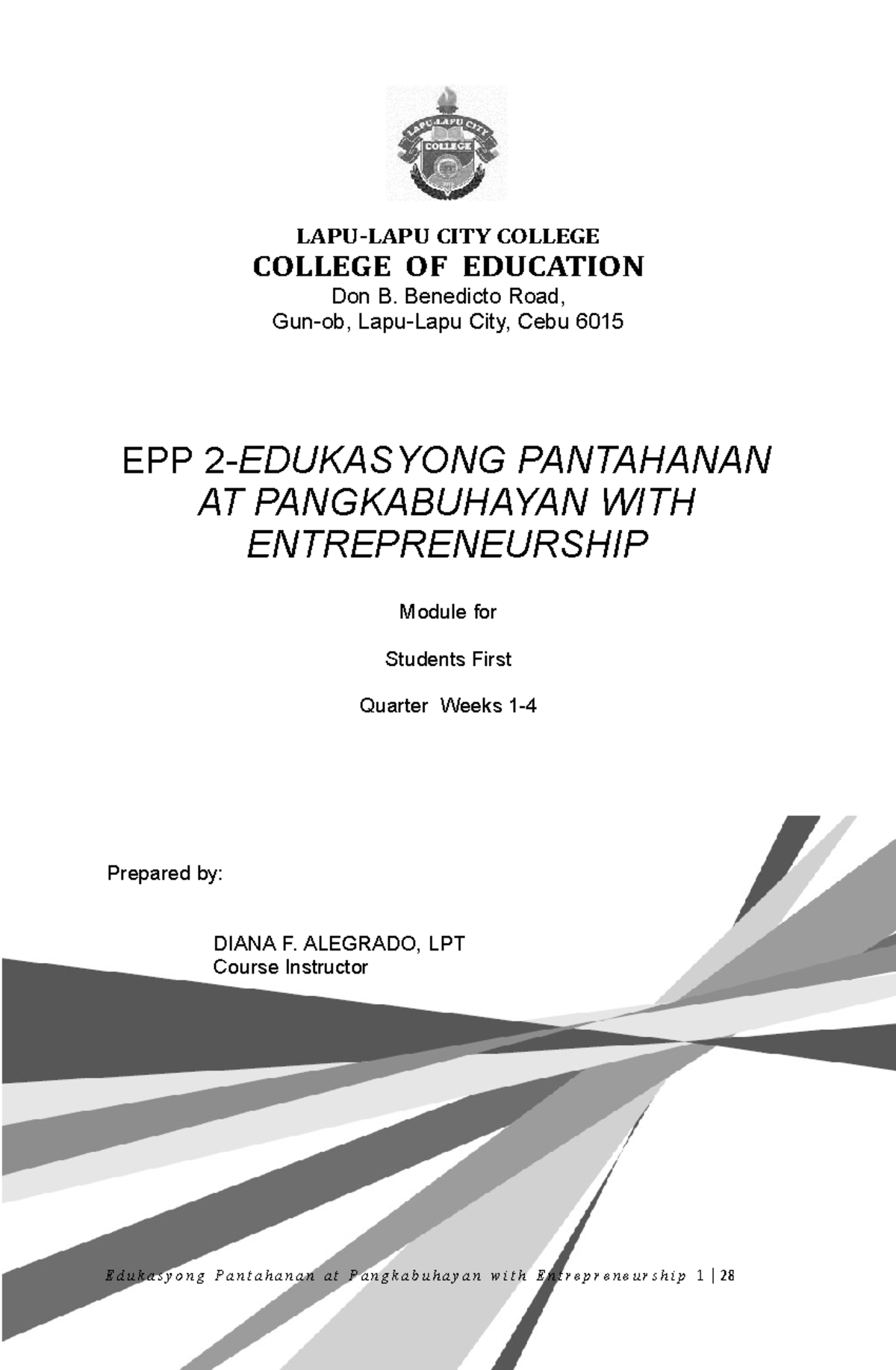 EPP 2 Final Exam Module 1: Edukasyong Pantahanan at Pangkabuhayan - Studocu
