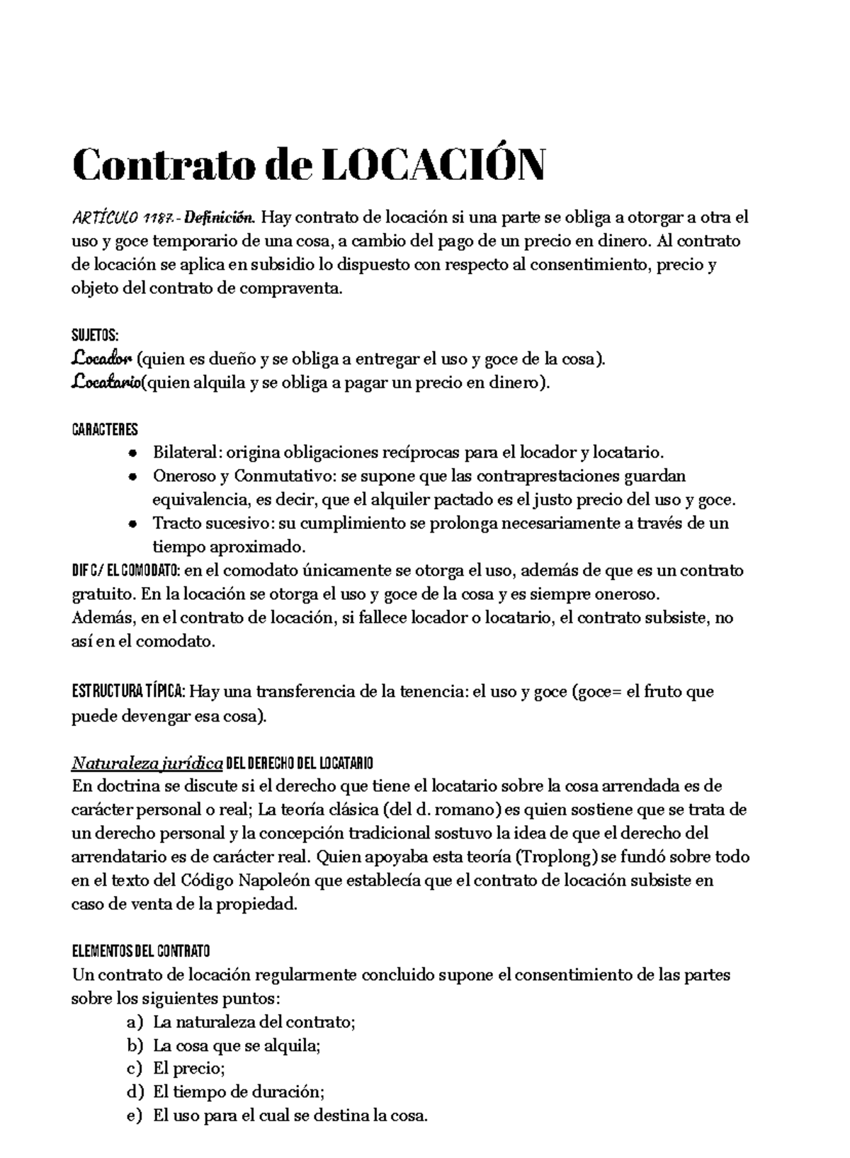 Contrato de Locación: Definición y Estructura - UBA - Studocu