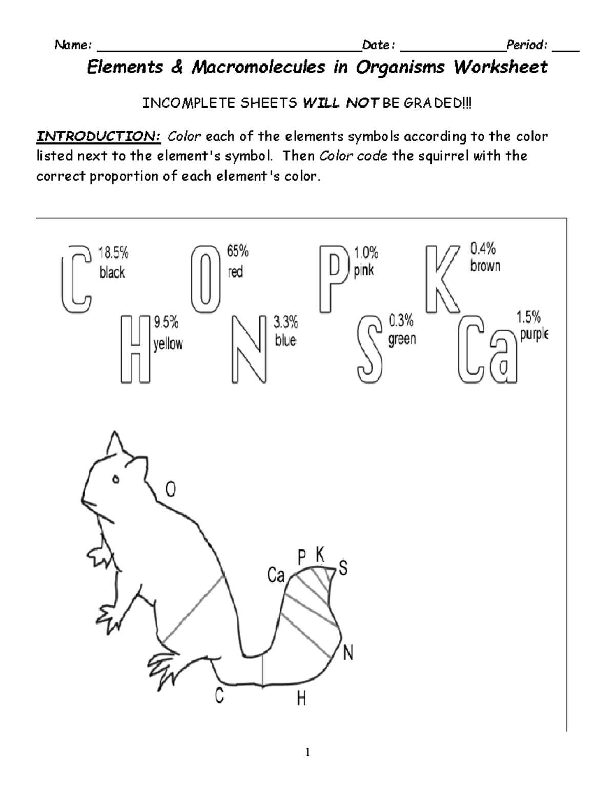 Elements & Macromolecules in Organisms Worksheet - Color Sheet - Studocu