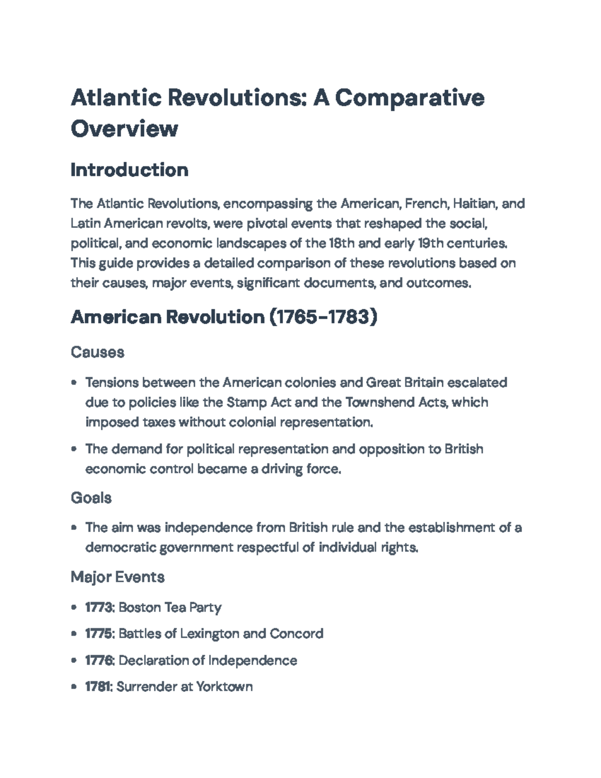 Comparative Study of Atlantic Revolutions: Causes & Effects Analysis ...