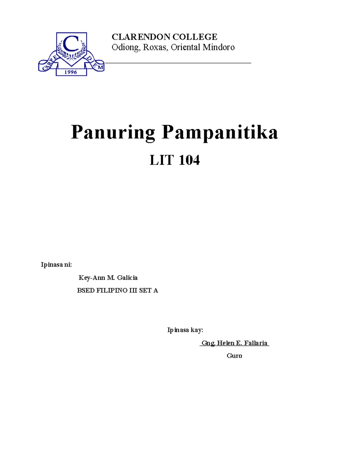 LIT 104 Case Study: Impeng Negro by Rogelio R. Sikat - Studocu