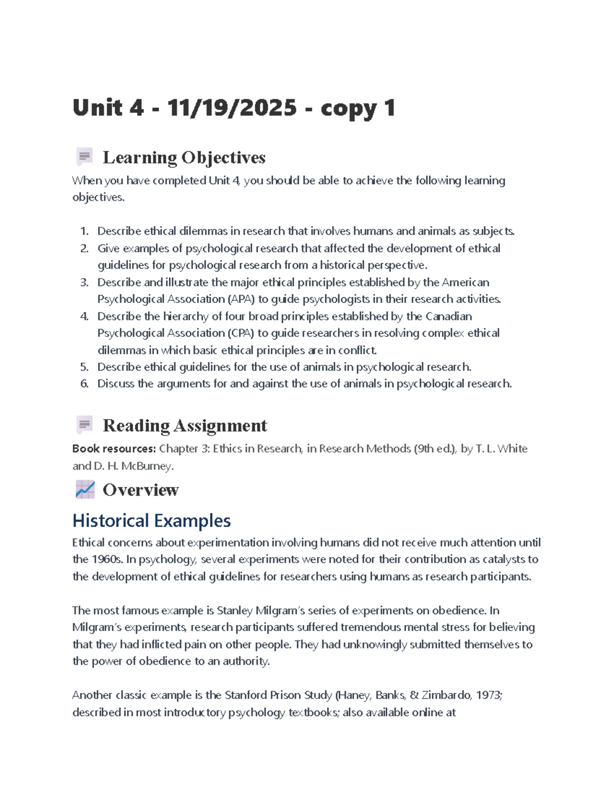 Psych 304 Unit 4 - Ethical Guidelines in Psychological Research - Studocu