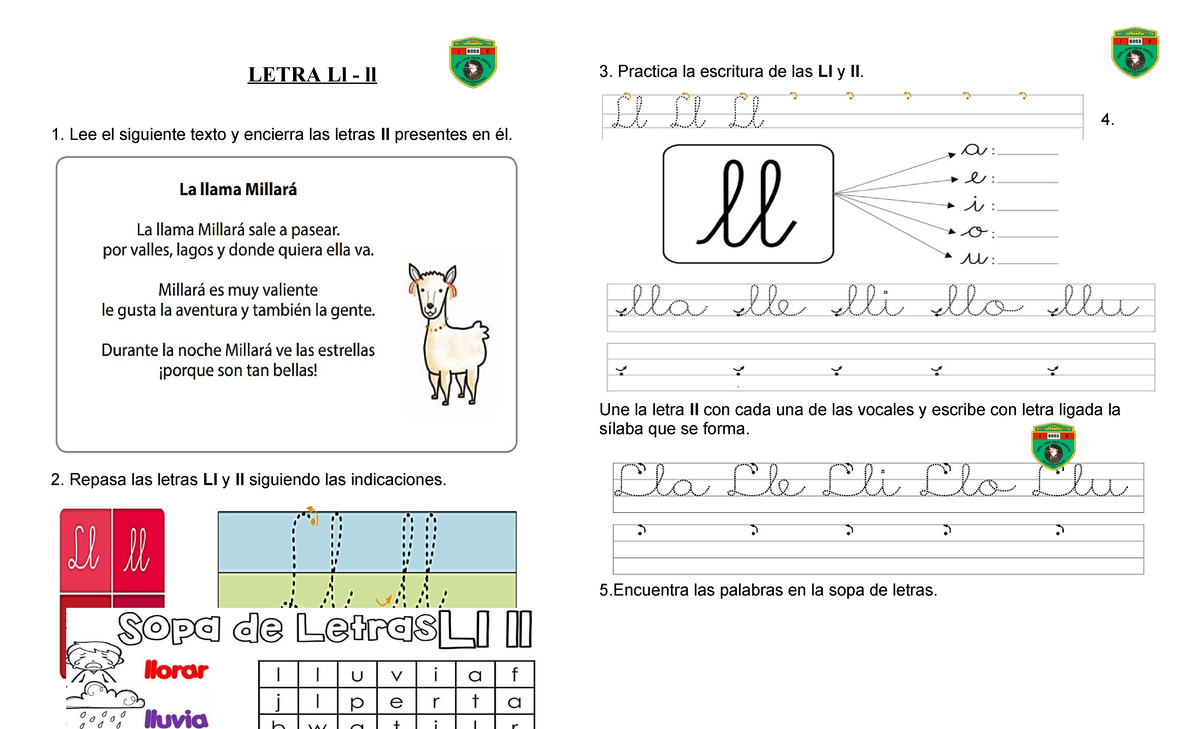 Ficha DE LA Letra LL 2024 - LETRA Ll - ll 1. Lee el siguiente texto y ...