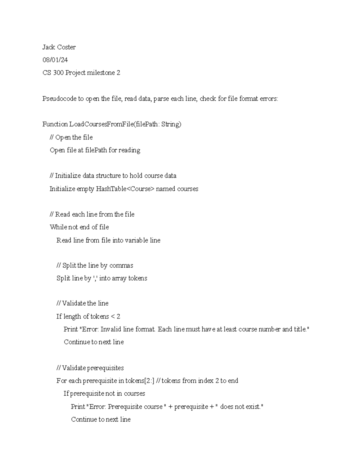 CS 300 Project Milestone 2: Pseudocode for Course Data Management - Studocu