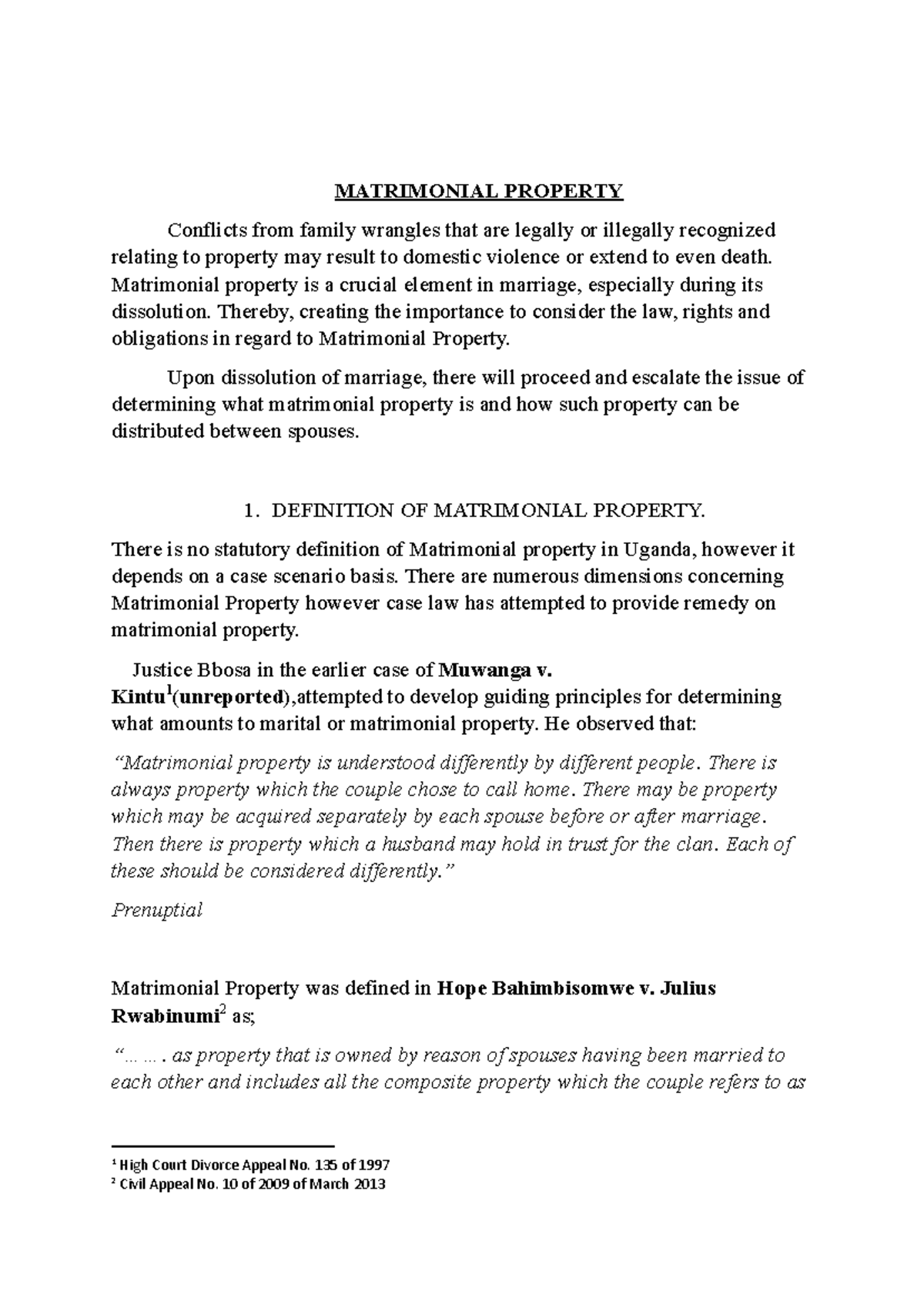Revised Title: Matrimonial Property - Legal Insights and Revised ...