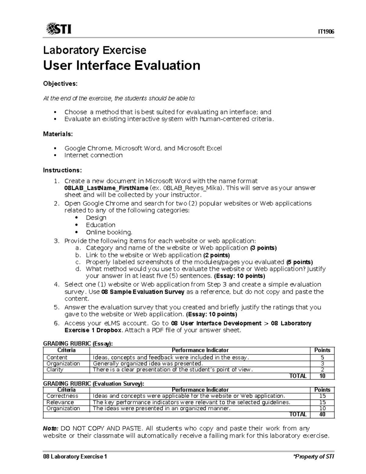 08LAB User Interface Evaluation - Laboratory Exercise 1 Guide - Studocu