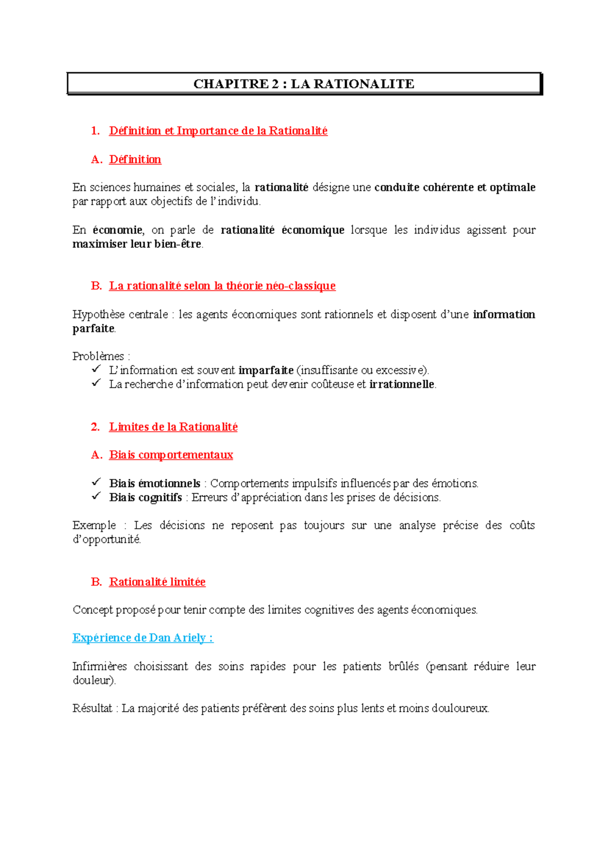CHAPITRE 2 : LA RATIONALITE - Définition, Limites et Expérimentations ...