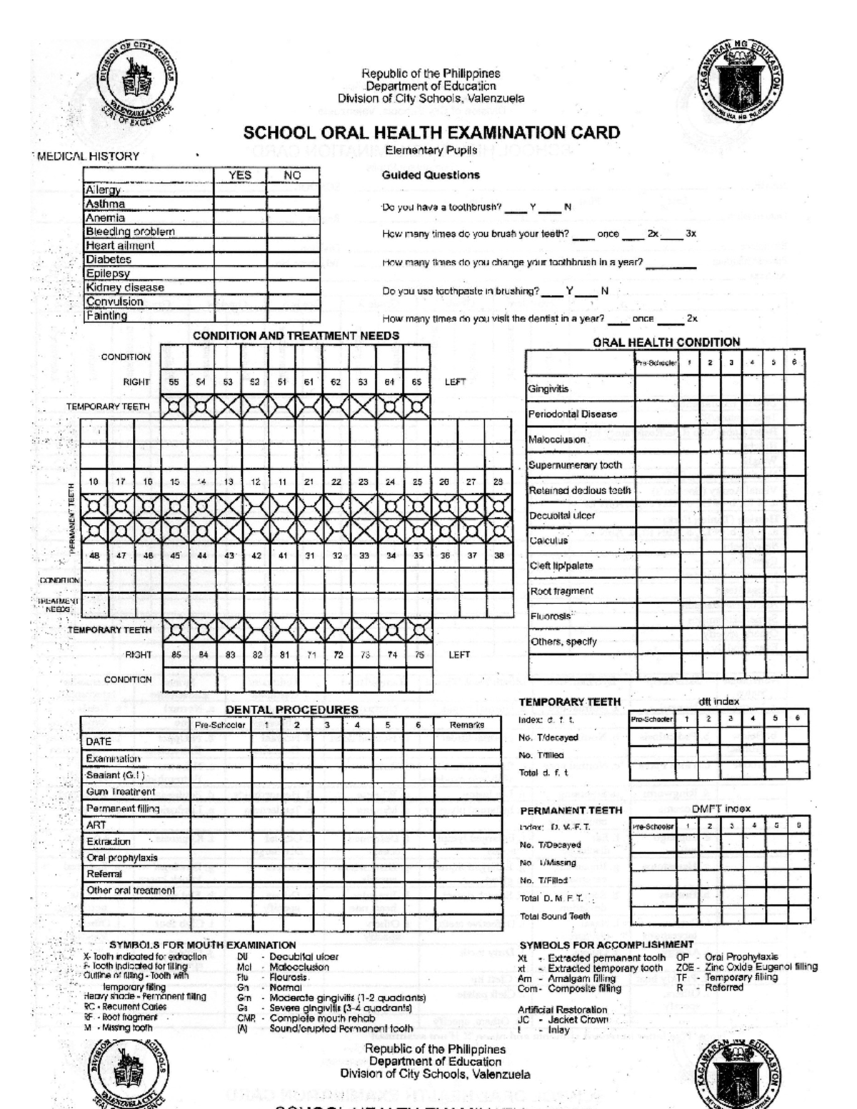 Sample Health Examination Card for Elementary Pupils - Health-CARD ...