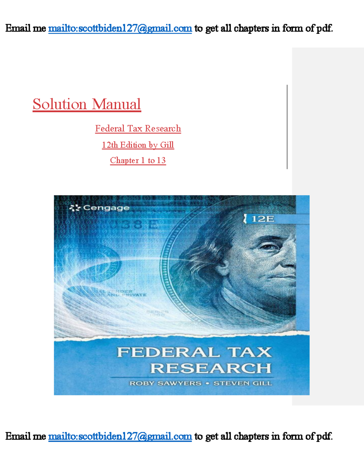 Solution manual for federal tax research 12th edition chapters 1 to 13 ...